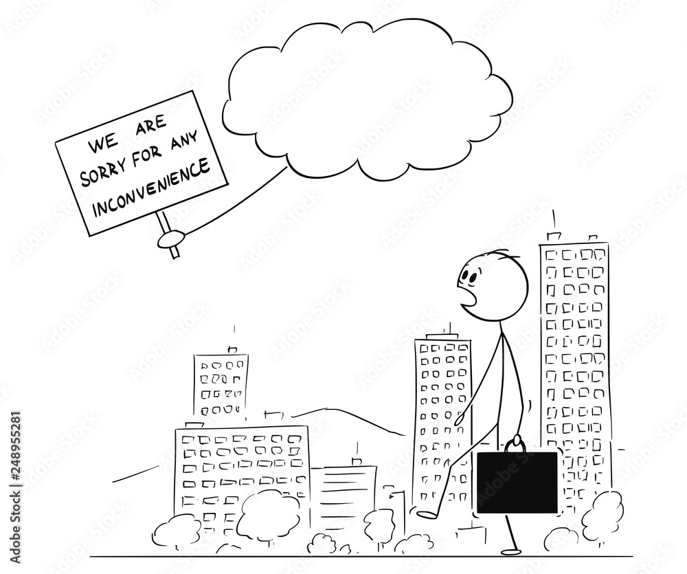 Cartoon stick figure conceptual drawing of man walking on the street ...