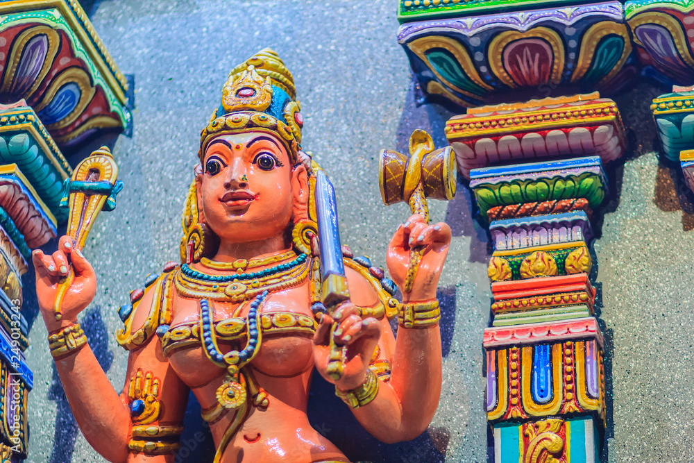 Colorful night view of indian gods sculpture at Sri Maha Mariamman ...