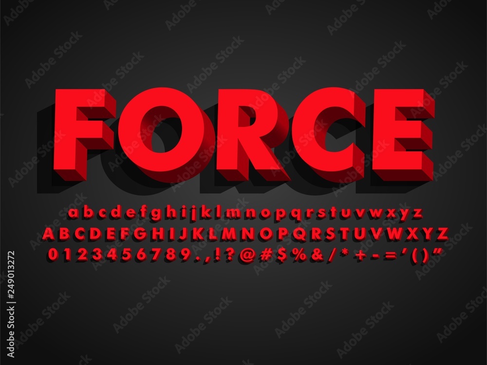 strong bold modern retro 3d red typeface font compatible with ...