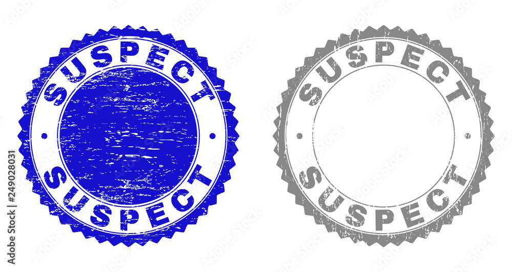 Grunge SUSPECT stamp seals isolated on a white background. Rosette ...