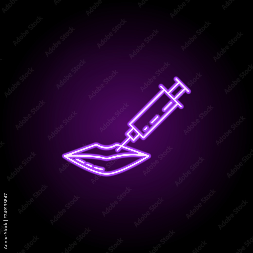 Botox on the lips icon. Elements of Beauty, make up, cosmetics in neon ...