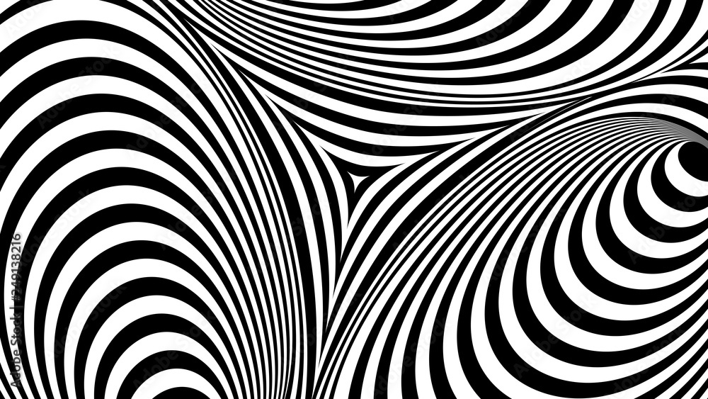 Vector black white background. Hypnotic abstraction with round striped ...