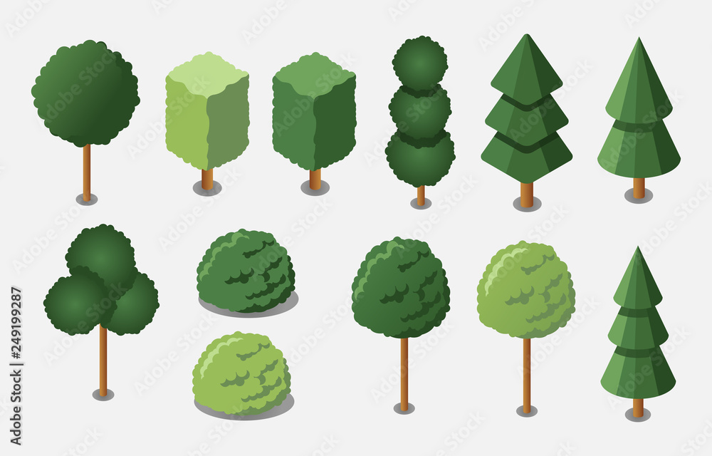 Isometric garden trees collection. Vector illustration. Isometric flat ...