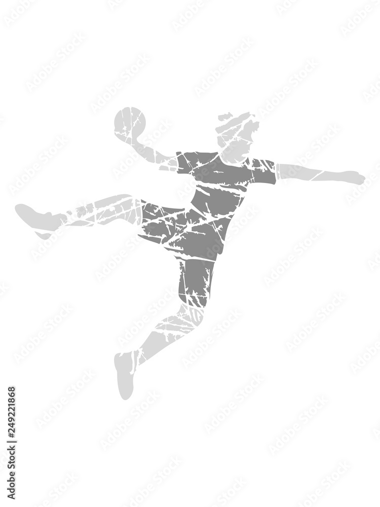 kratzer risse stempel silhouette umriss handball ball werfen punkten springen einwurf verein fan ...