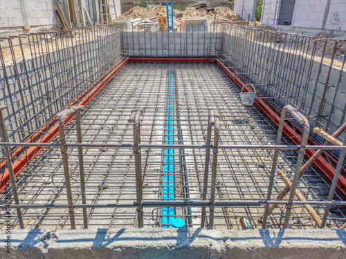 Swimming pool construction.Steel structure swimming pool.Steel ...