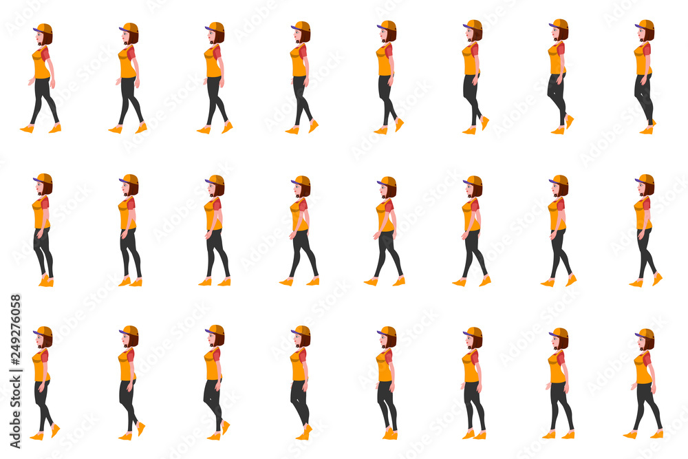 Vector de Stock Courier Girl walk cycle animation sprites, Loop ...