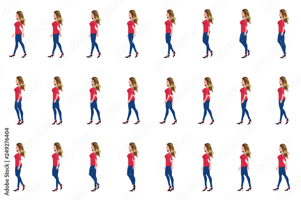 Girl walk cycle animation sprites, Loop animation. Stock Vector | Adobe ...