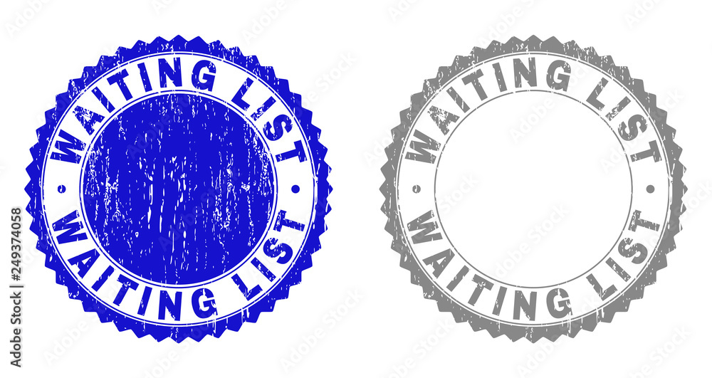 Grunge WAITING LIST stamp seals isolated on a white background. Rosette ...