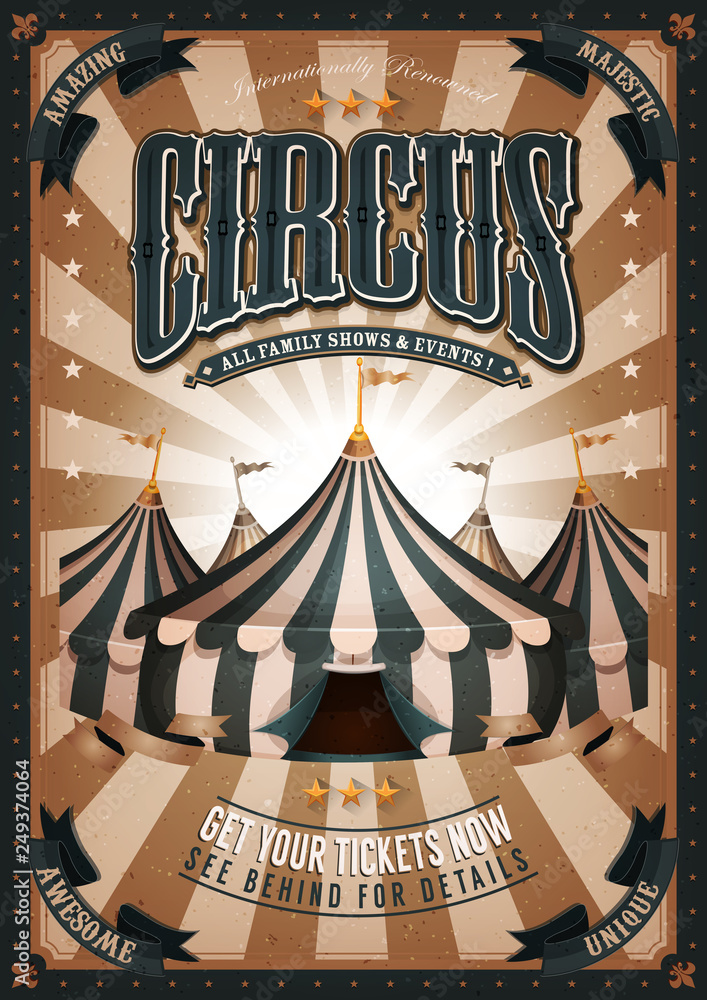 Vintage Circus Poster With Big Top/ Illustration of retro and vintage ...