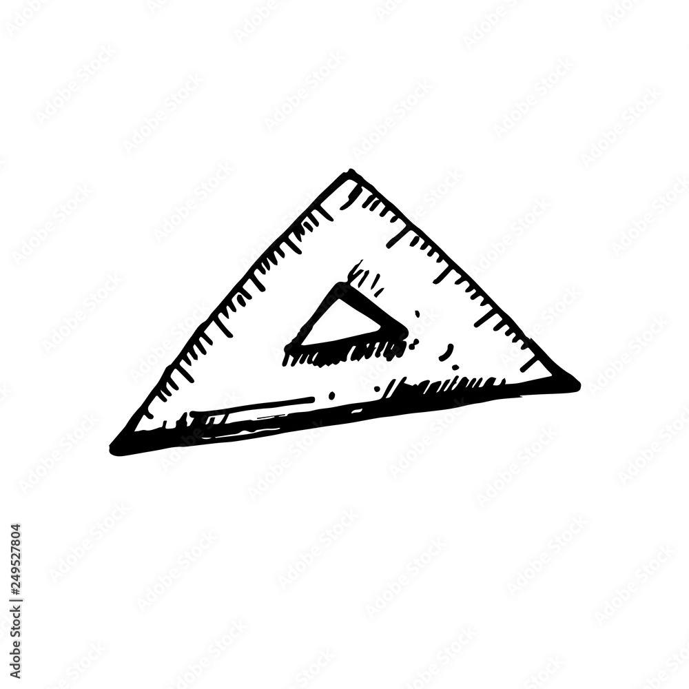 Icon black Hand drawn Simple outline Triangle ruler Symbol. vector ...
