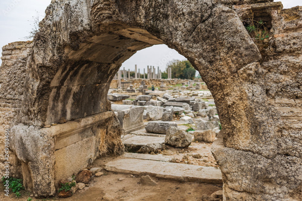 Historical site of Perge or Perga in Antalya, Turkey. Vast remains of ...