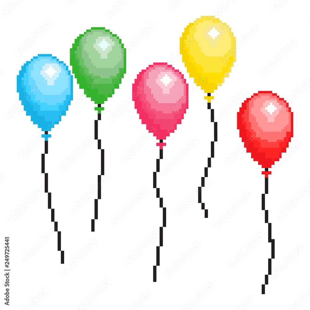 Colorful balloons seamless pattern. 8 bit balloon design for banner ...