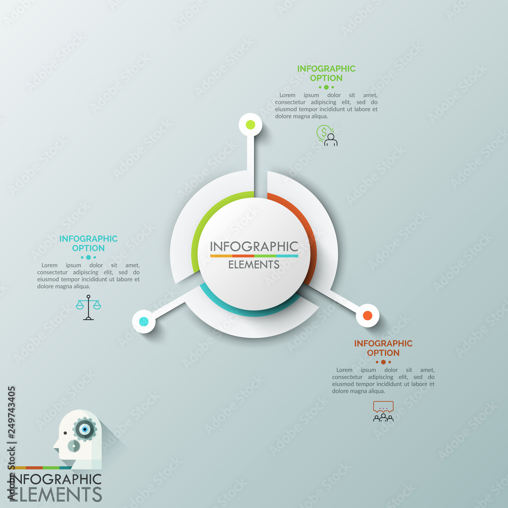 Round chart divided into 3 sectors with long projecting parts, thin ...