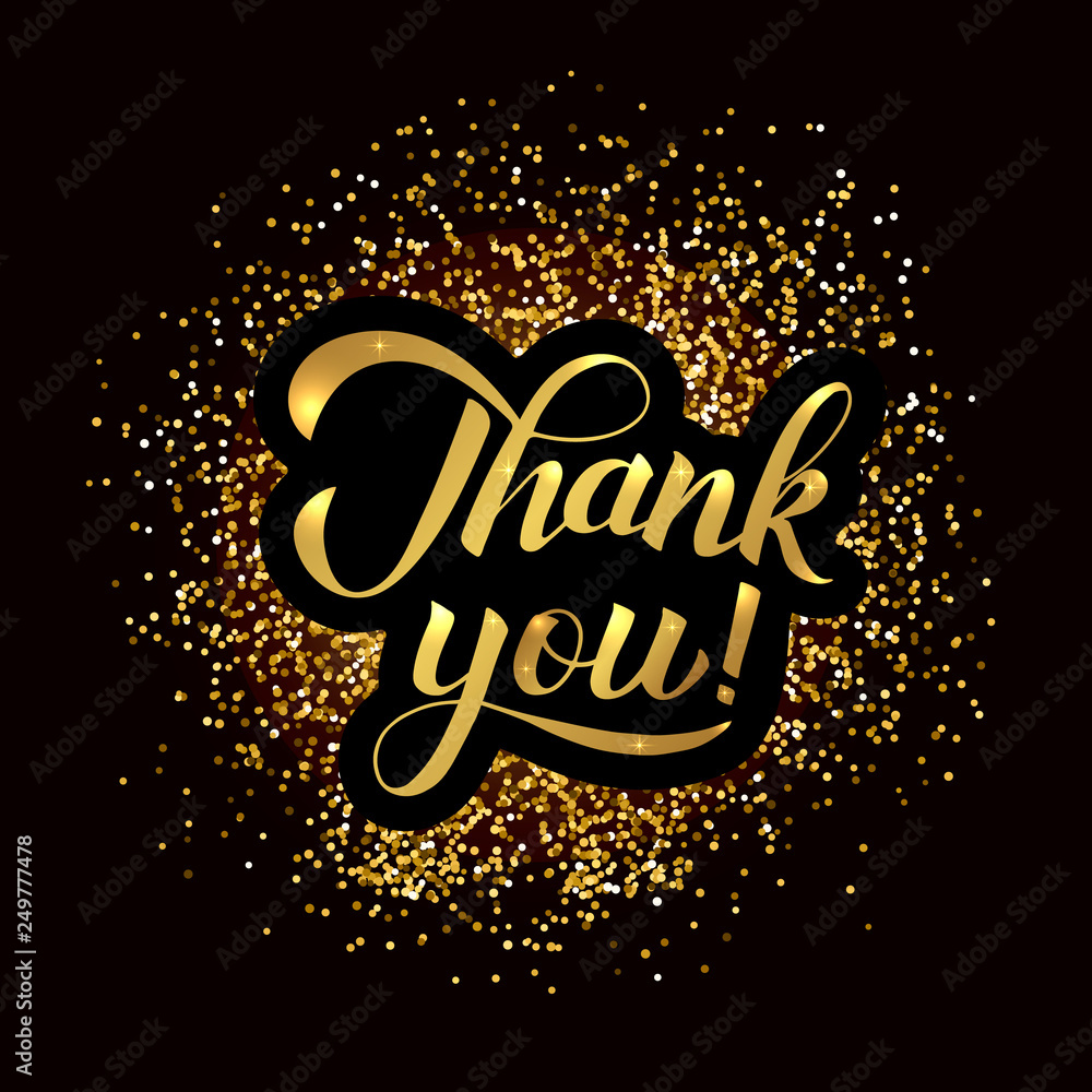 Thank you calligraphy hand lettering on gold glitter confetti texture ...