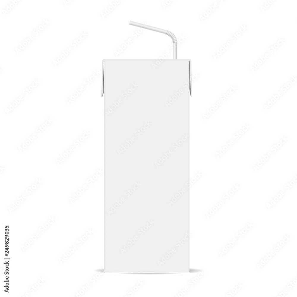 Cardboard juice box with straw mockup isolated on white background ...