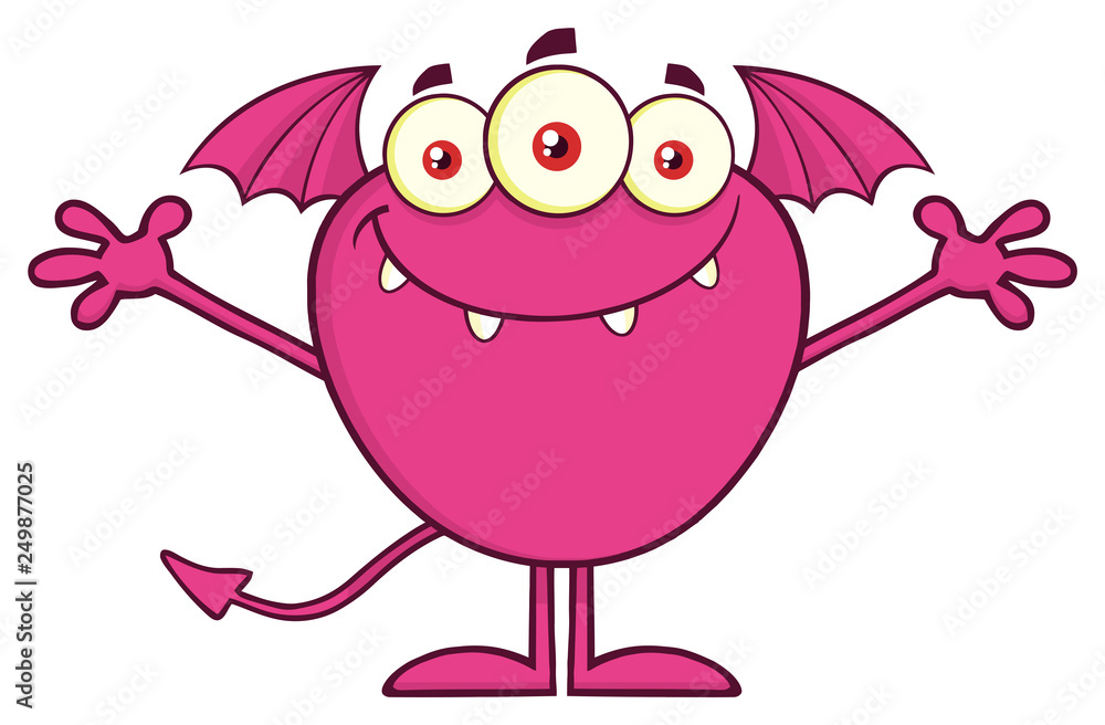 Smiling Pink Monster Cartoon Mascot Character With Open Arms. Vector ...