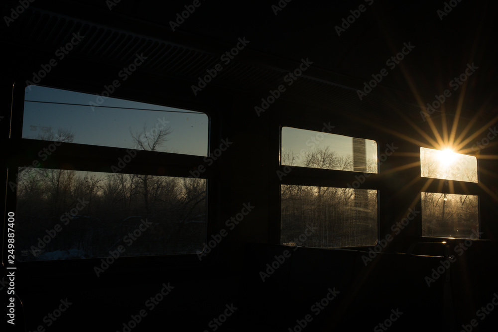 Windows in the train reminiscent of film, each window-a separate frame ...