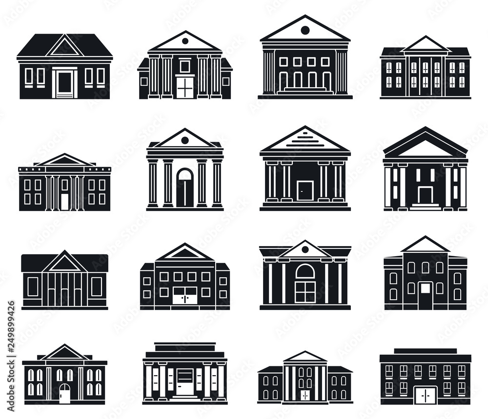 Courthouse building icons set. Simple set of courthouse building vector ...