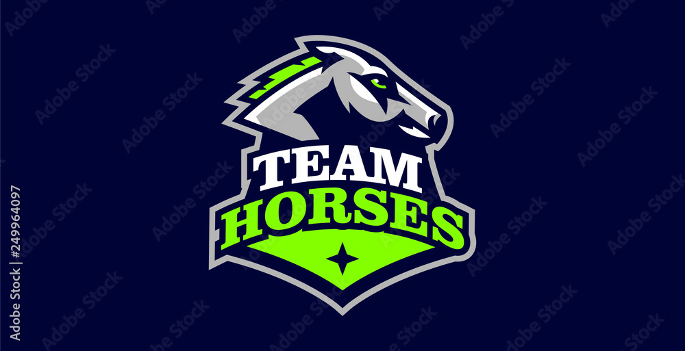 Horse logo. Sports logos of horses, racing stallions. Shield, text ...