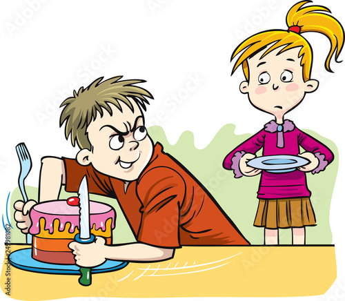 greedy boy Stock Vector | Adobe Stock