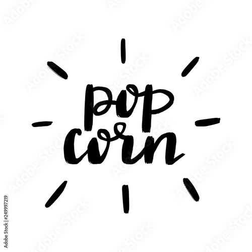 Popcorn lettering logo in hand sketched style. Hand drawn popcorn sign ...