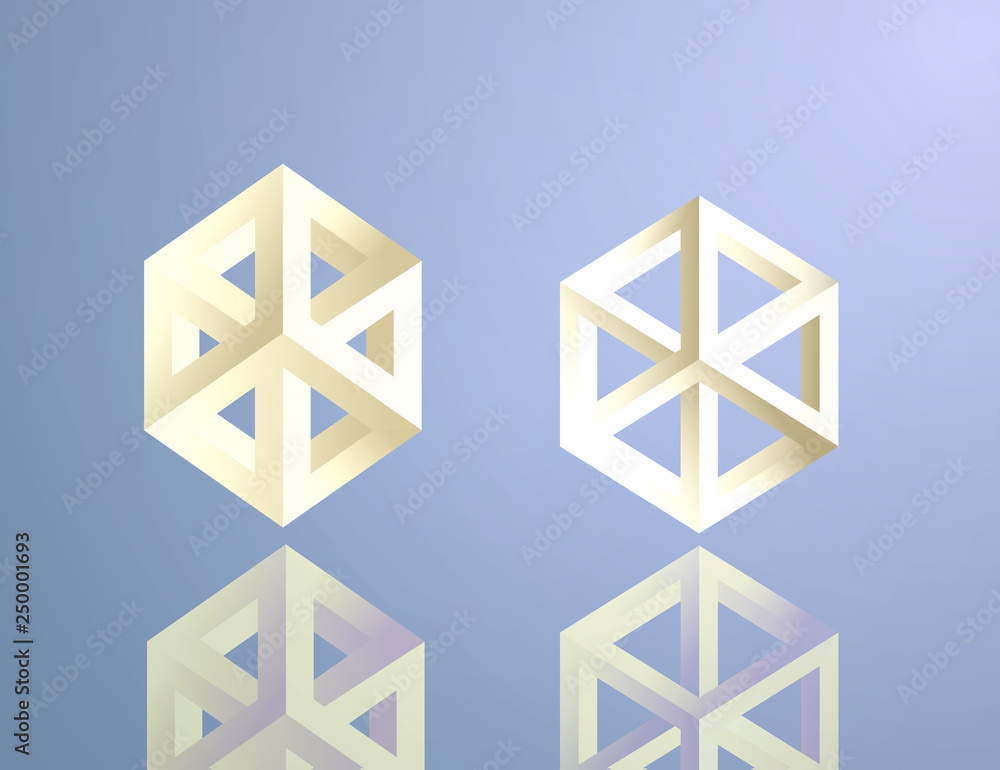 Impossible figures isometric 3d hollow cubes in Escher style, imp-art ...