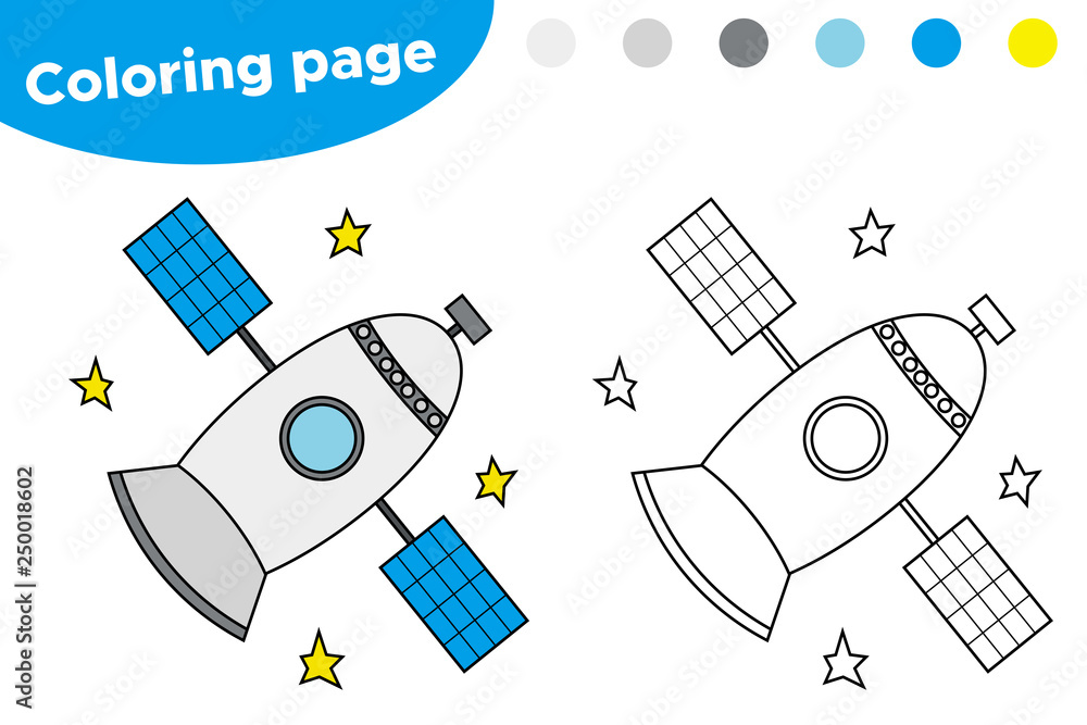 Printable coloring page with satellite. Educational game for preschool ...