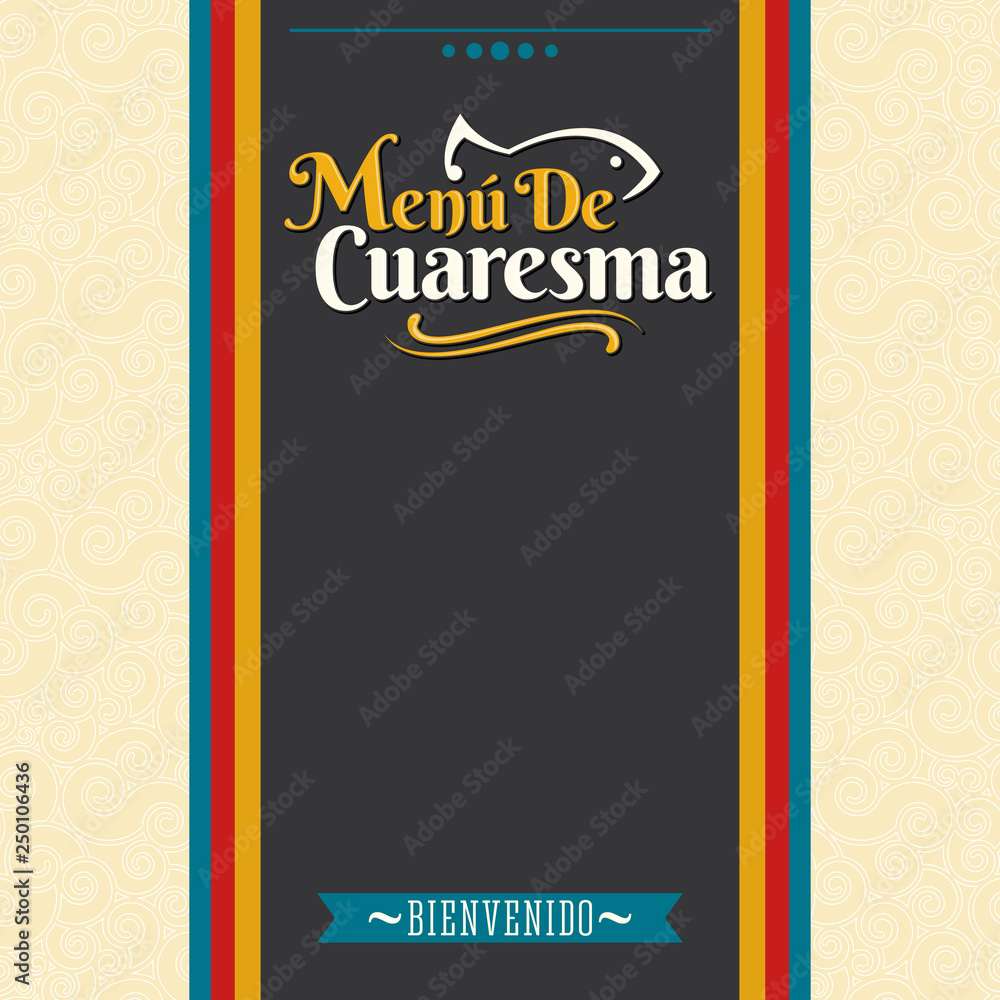 Menu de Cuaresma, Lenten Menu Spanish text, Lent Sea Food vector Menu ...