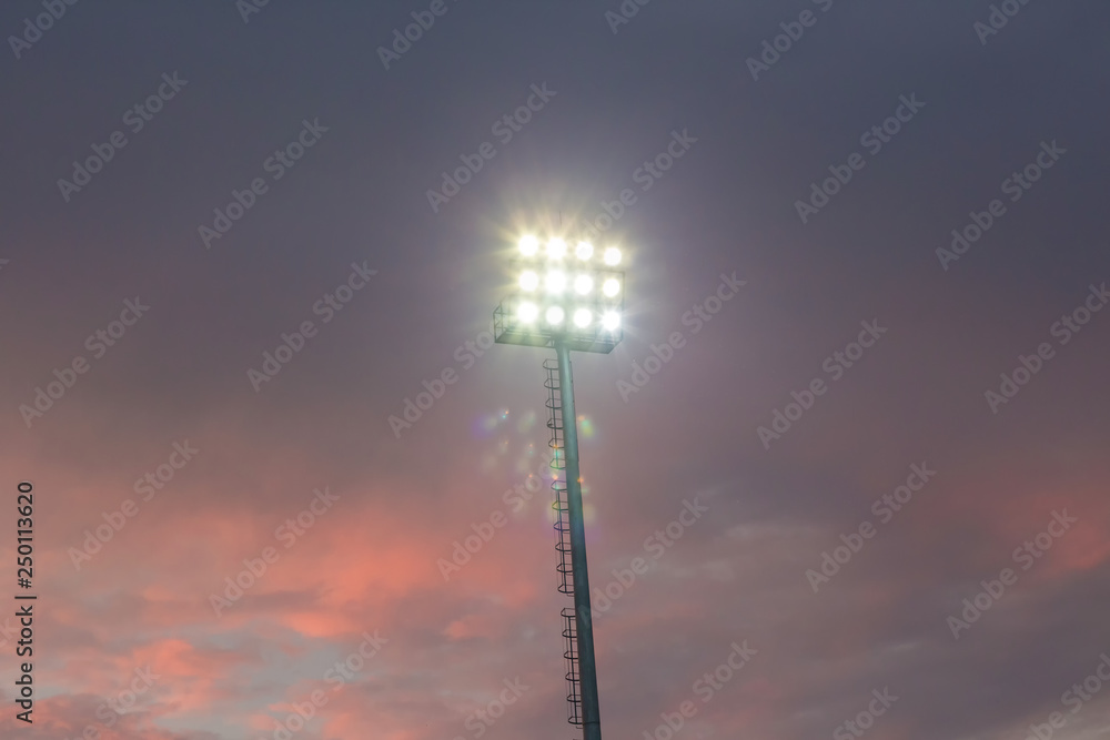 large tall high outdoor stadium spotlights on rigid frame construction ...