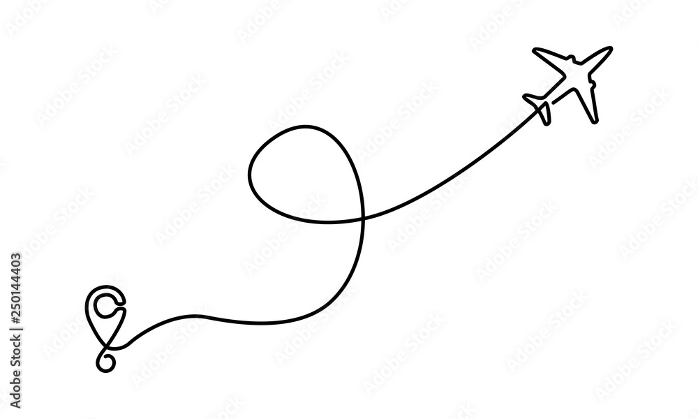 Continuous line drawing of Airplane line path vector icon of air plane ...
