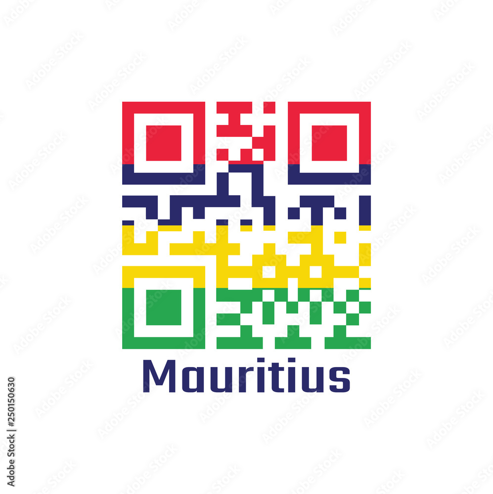 QR code set the color of Mauritius flag. Four horizontal bands of red ...
