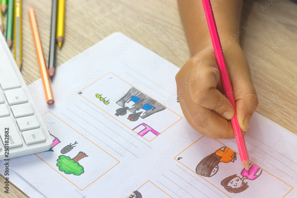 Storyboard drawing with pencil creative sketch cartoon. Storyboarding ...