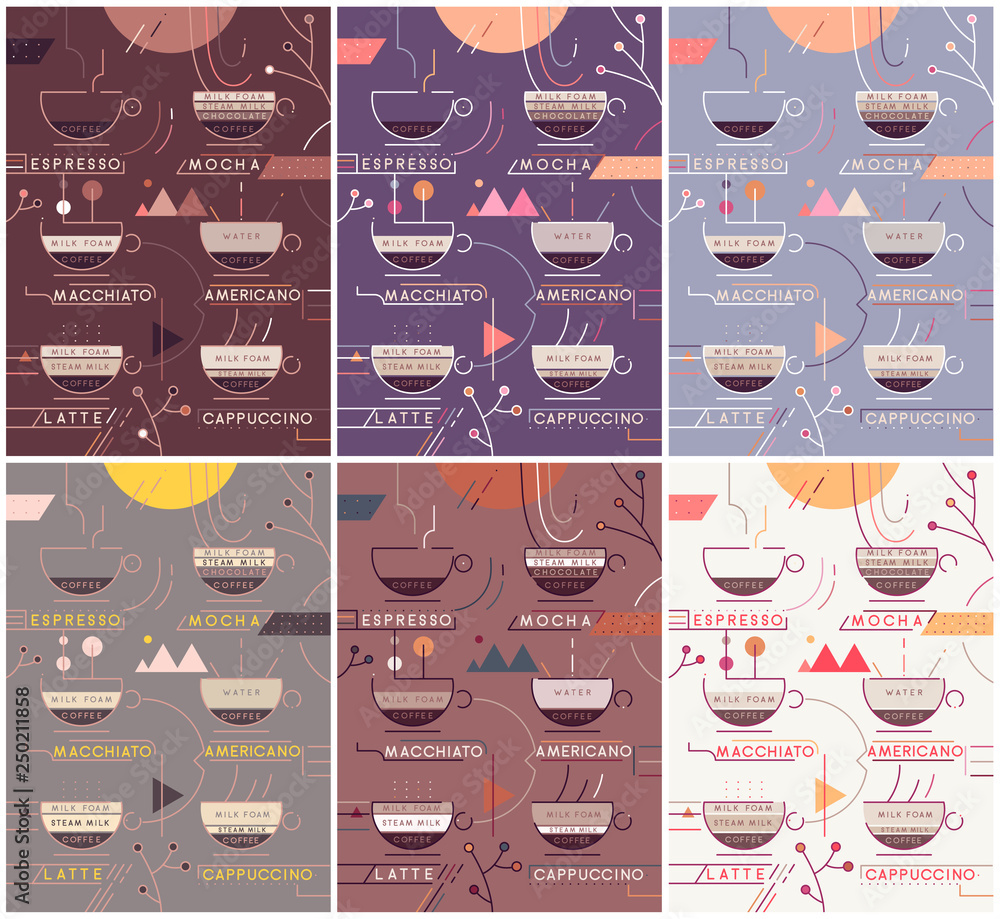 Coffee types vector banners set. Coffee types preparation infographics ...