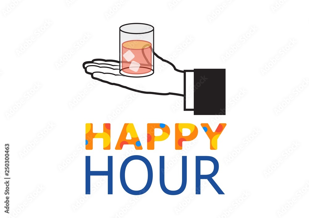 Happy hours poster. Illustration in sketch style for bar. Drink menu ...
