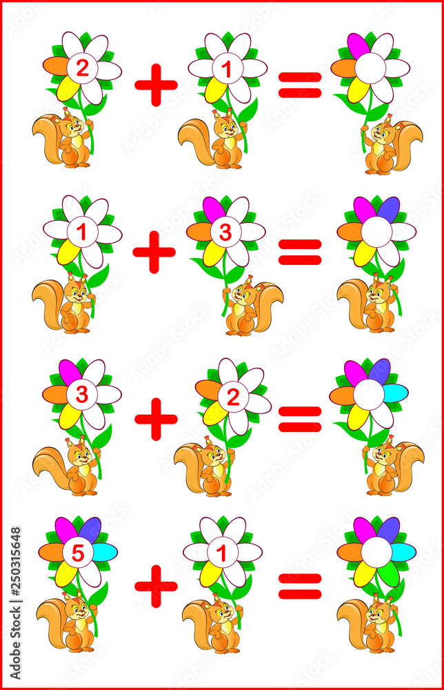 Educational page for children on addition. Solve examples, count the ...