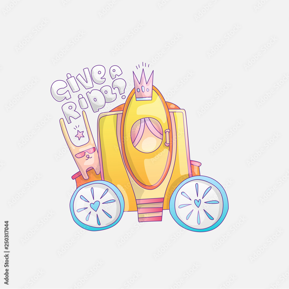 Cute cartoon cool brougham vector illustration with rabbit and Give a ...