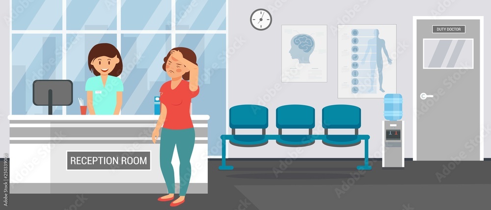 Hospital Reception Room Flat Vector Illustration Stock Vector | Adobe Stock