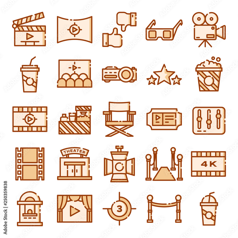 Cinema icons pack. Isolated cinema symbols collection. Graphic icons ...