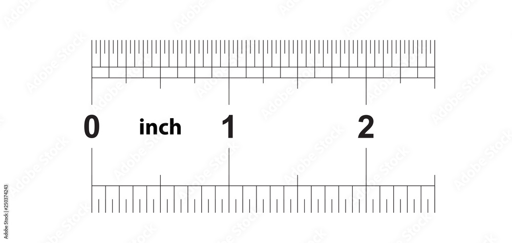 Ruler 2 inches imperial. Ruler 2 inches metric. Precise measuring tool. Calibration grid. Stock ...