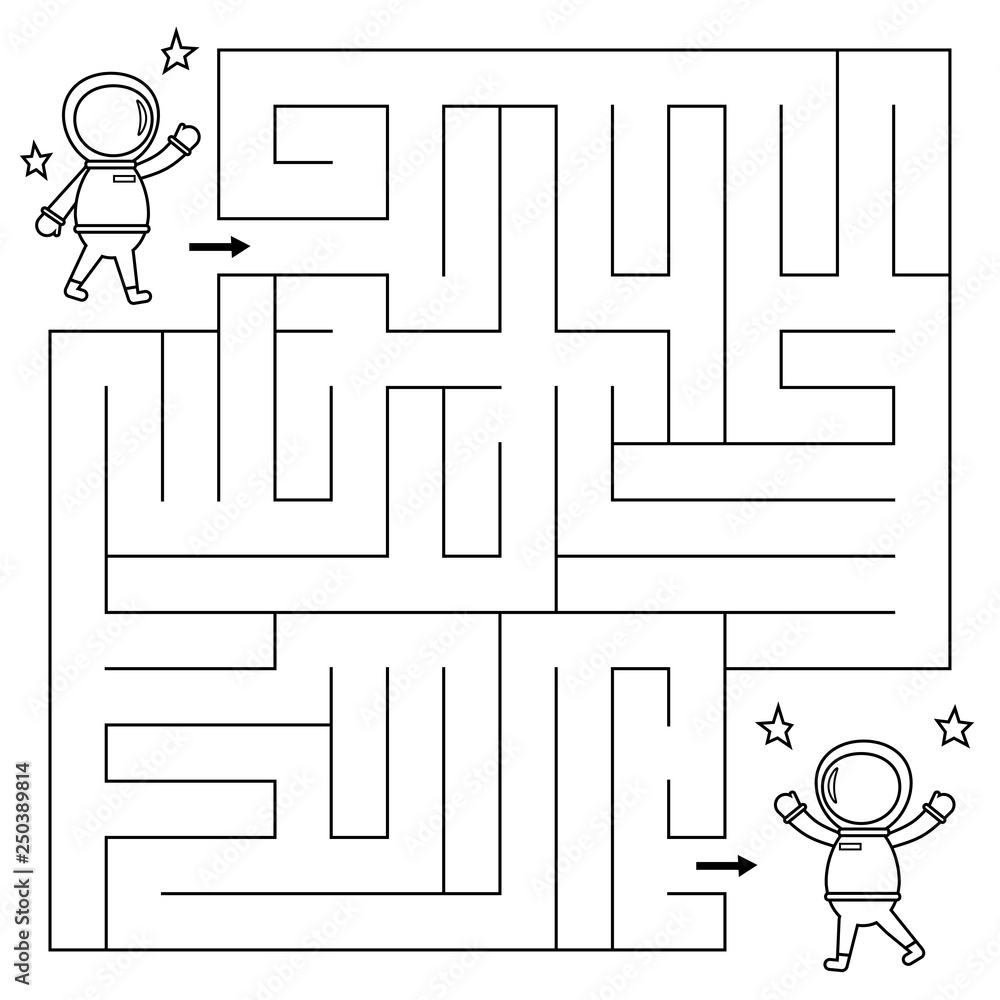 Maze game for children, help the cartoon astronaut find right path to ...