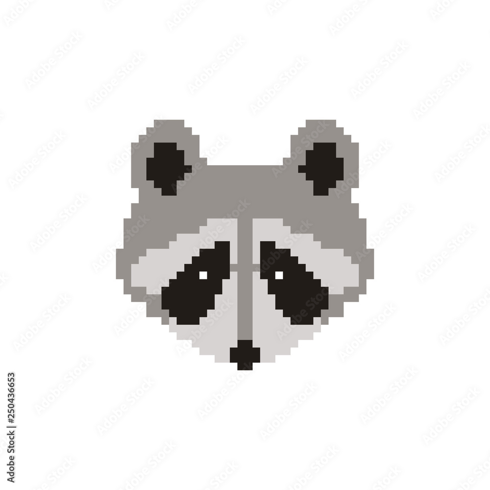 Raster illustration of pixel art raccoon. 8 bit. Stock Vector | Adobe Stock