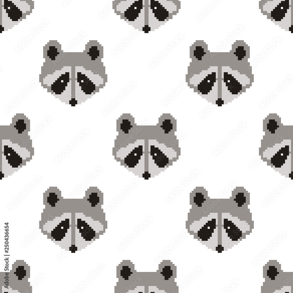 Seamless raccoon pattern in flat graphics. Raccoon vector Illustration ...