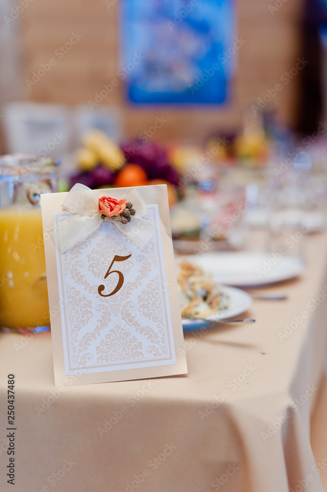 Image of a custom printed table number identifying banquet table Stock ...