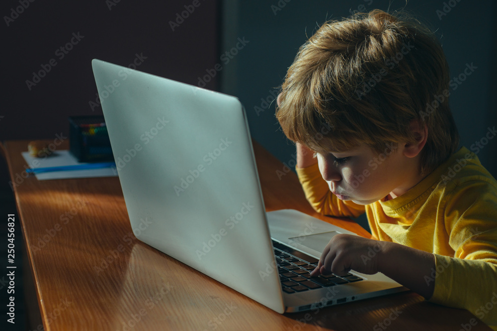 Genius boy wonder hacks system at cyberspace. Cute kid young programmer ...