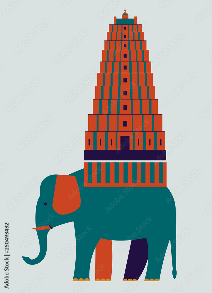Elephant with the Virupaksha Temple, Hampi, Ballari district, Karnataka ...