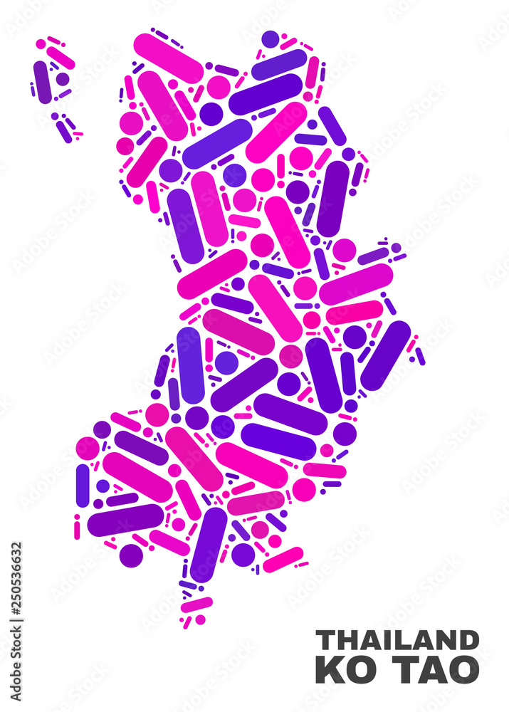 Mosaic Ko Tao map isolated on a white background. Vector geographic ...