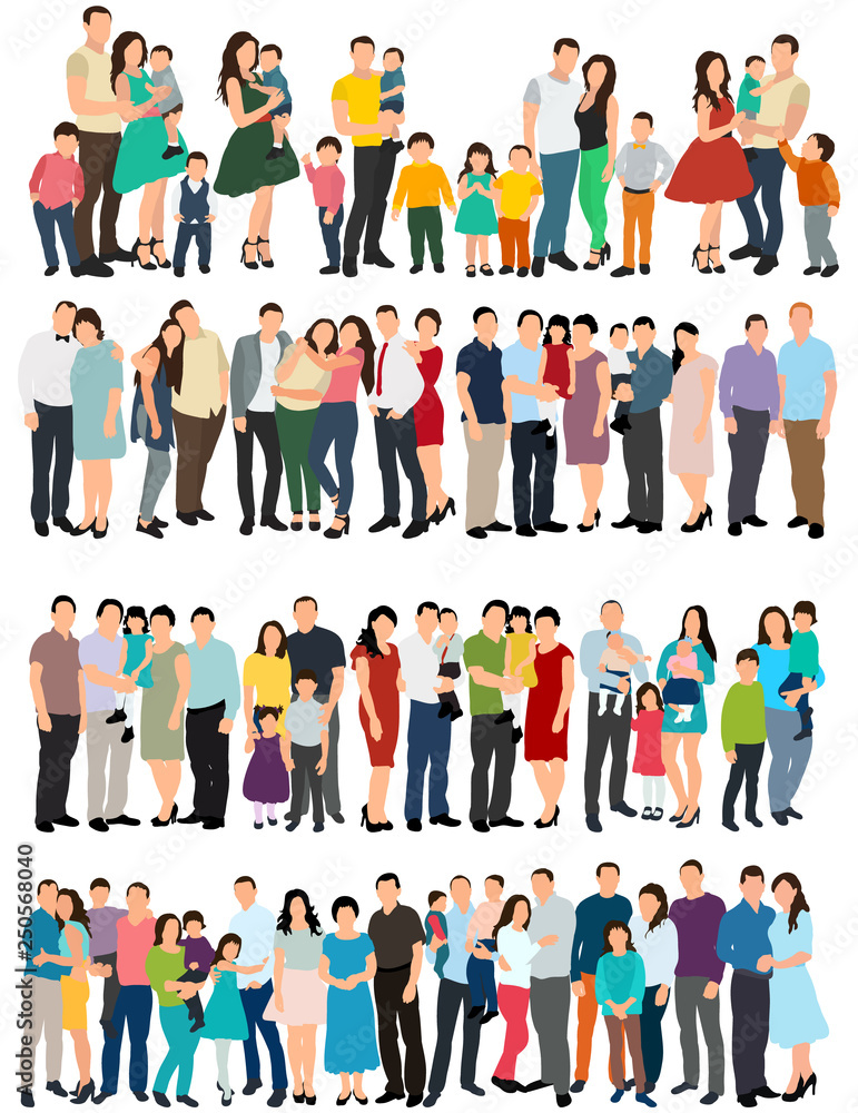 vector, isolated, flat style, people without faces, family, parents and ...