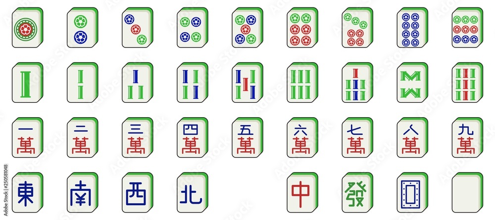 mahjong tiles set, vector illustration flat design Stock Vector | Adobe ...