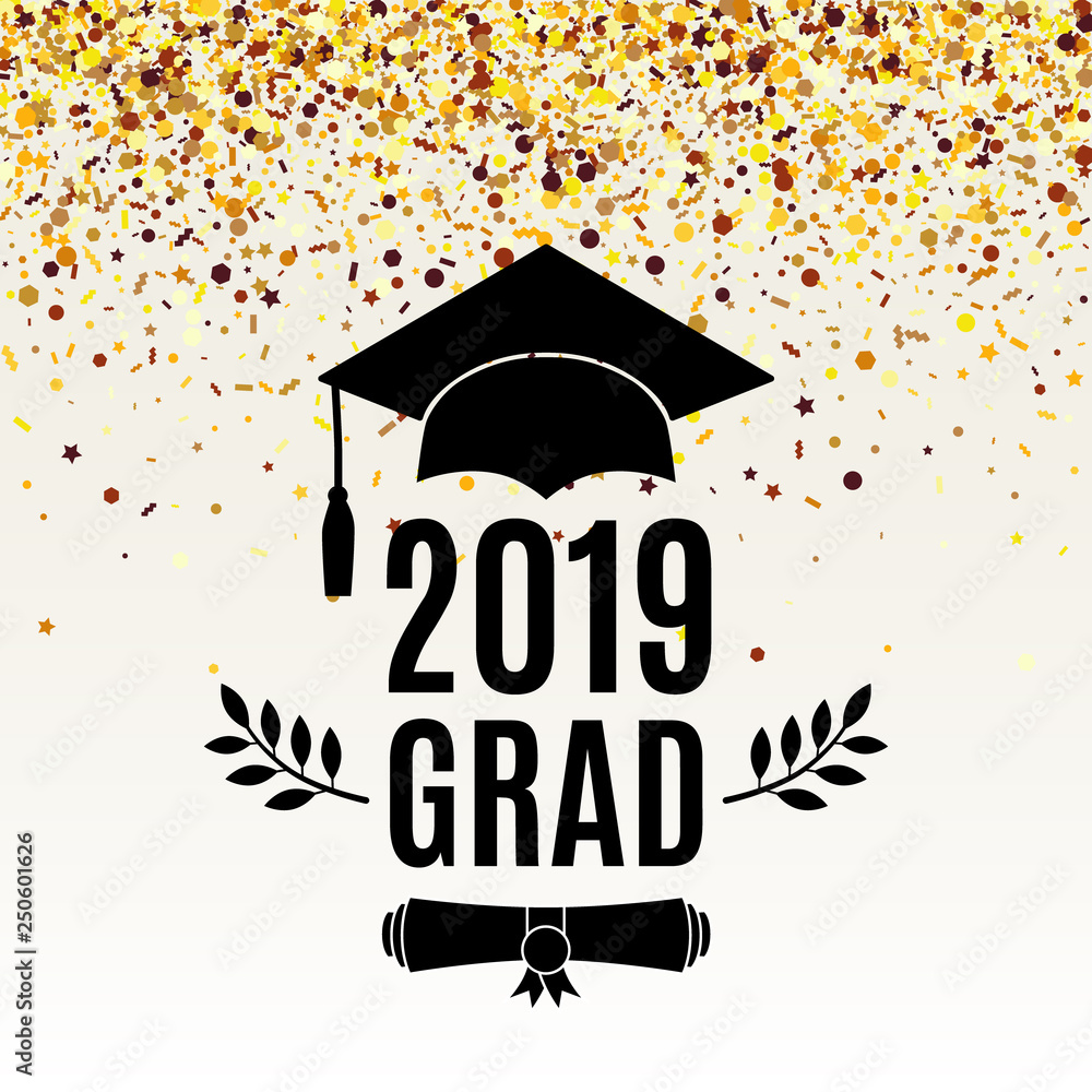 Graduate 2019 class of greeting card with scroll, hat, laurel on beige ...