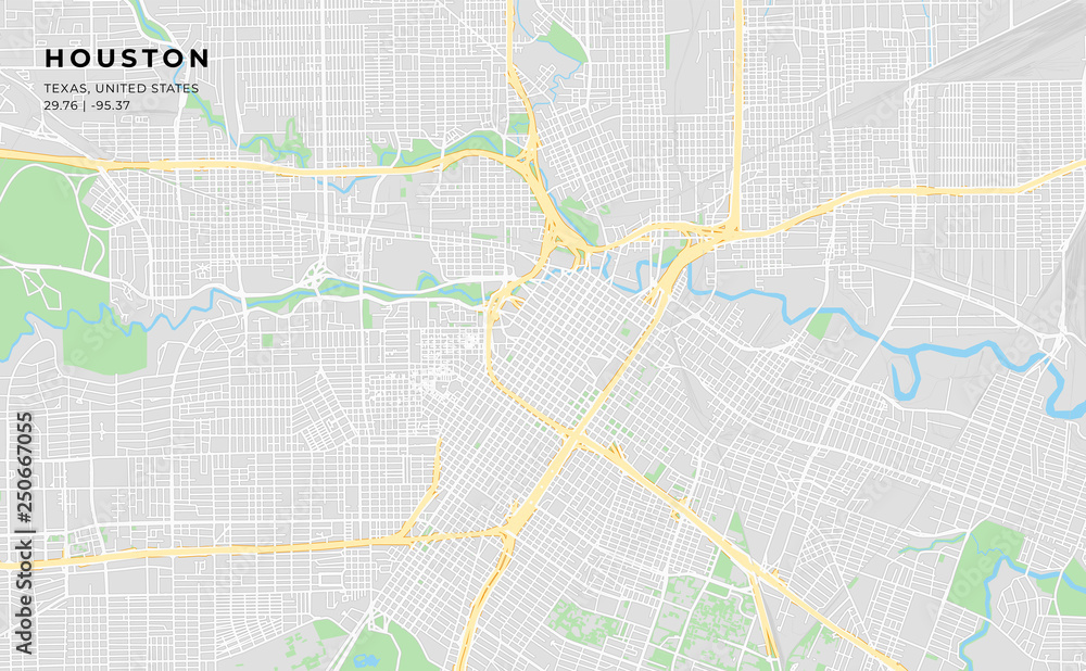 Printable street map of Houston, Texas Stock Vector | Adobe Stock